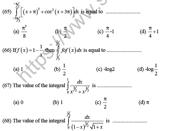 JEE Mathematics Definite Integration MCQs Set A with Answers